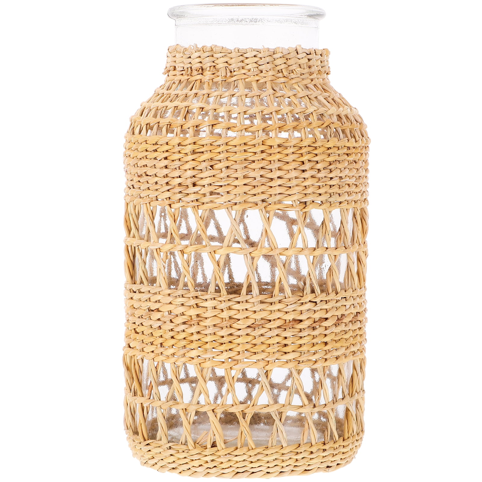 Woven Rattan Vase Glass Vase Decorative Flower Vase Office Rattan Craft ...