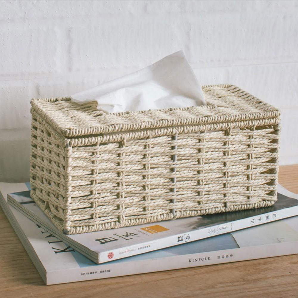 Woven Rectangular Tissue Box Cover - Decorative Natural Paper Rope ...