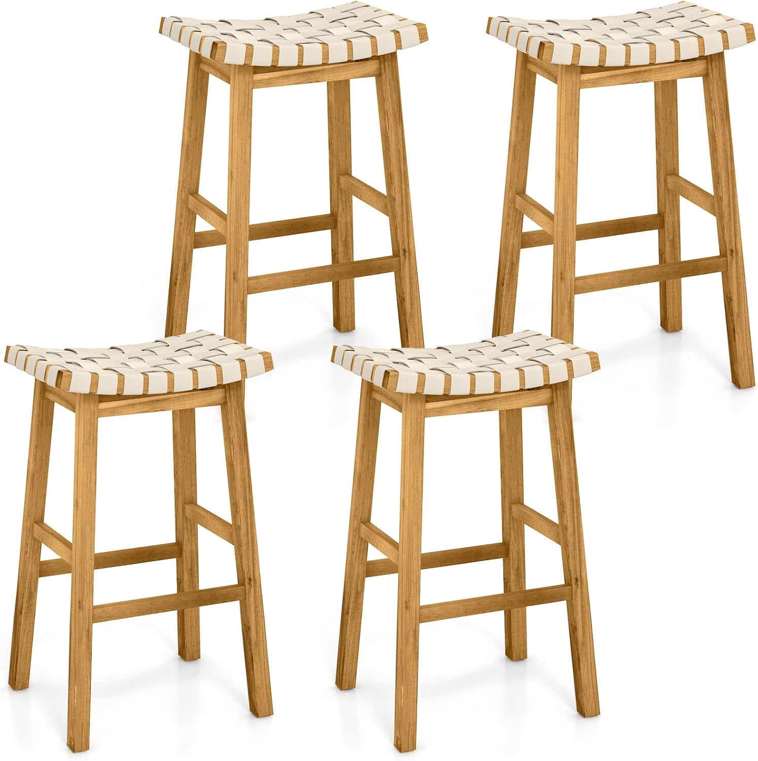 Woven Saddle Stools 31-inch Vintage Counter Height Chairs with PU ...