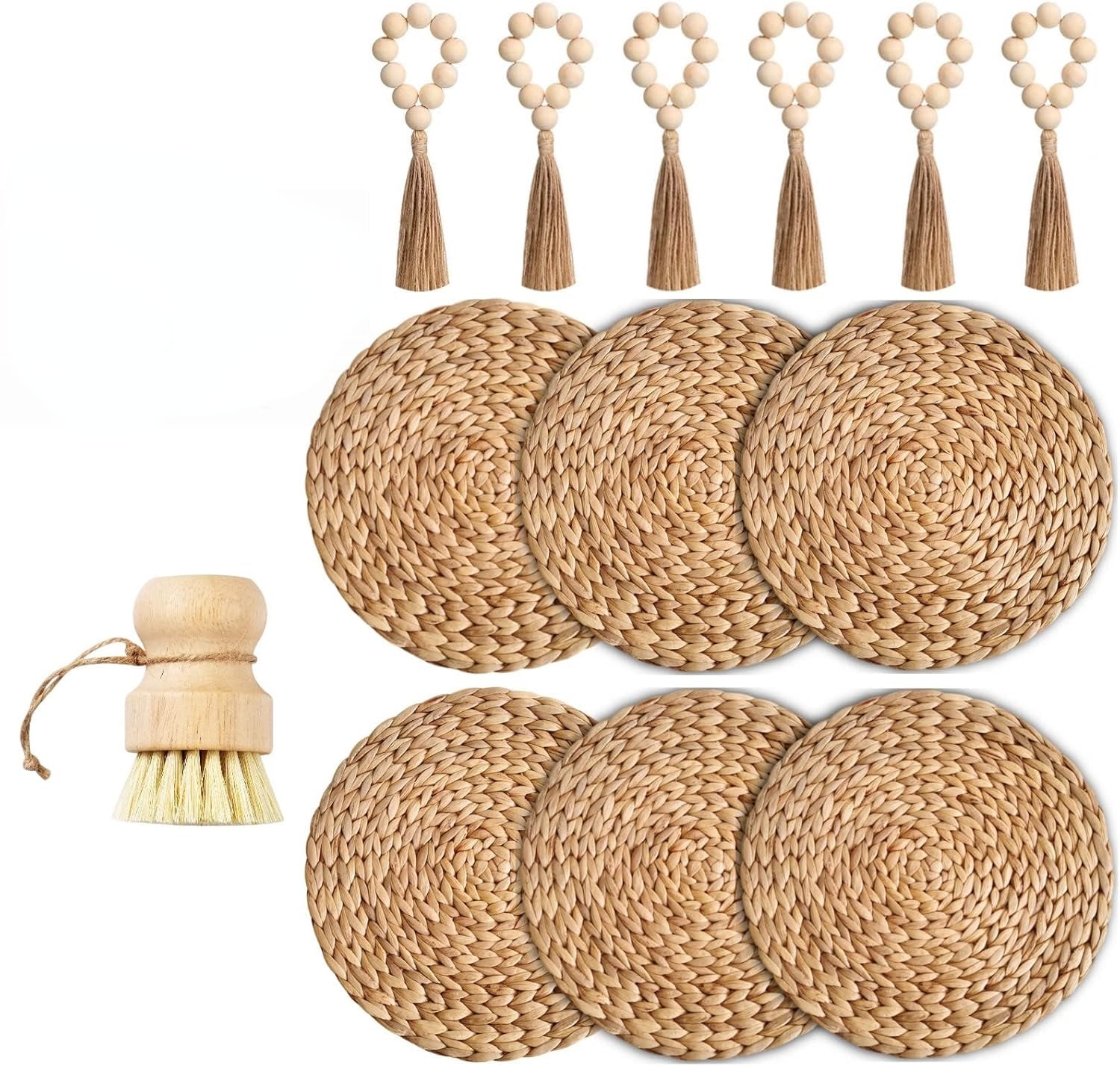 Woven Seagrass Placemats Set of 6, 12" Boho Round Woven Natural ...