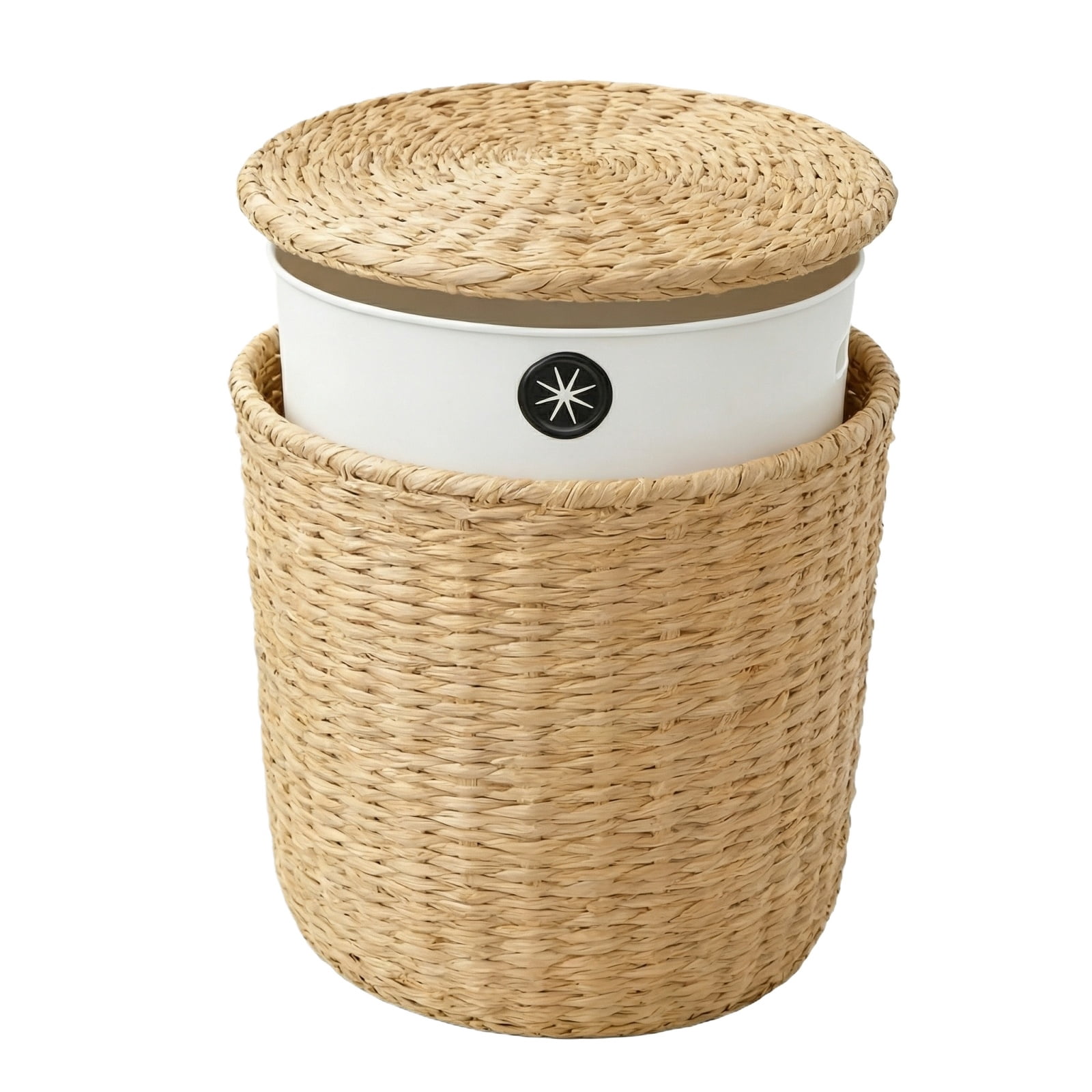 Woven Seagrass Trash Can with Removable Liner - Natural Fiber Waste Bin ...