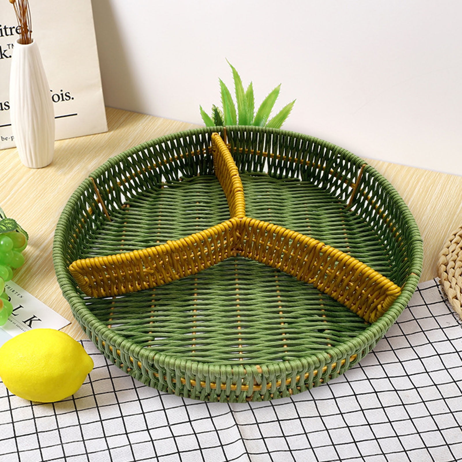 Woven Serving Tray with three components, Round Bread Serving Basket ...