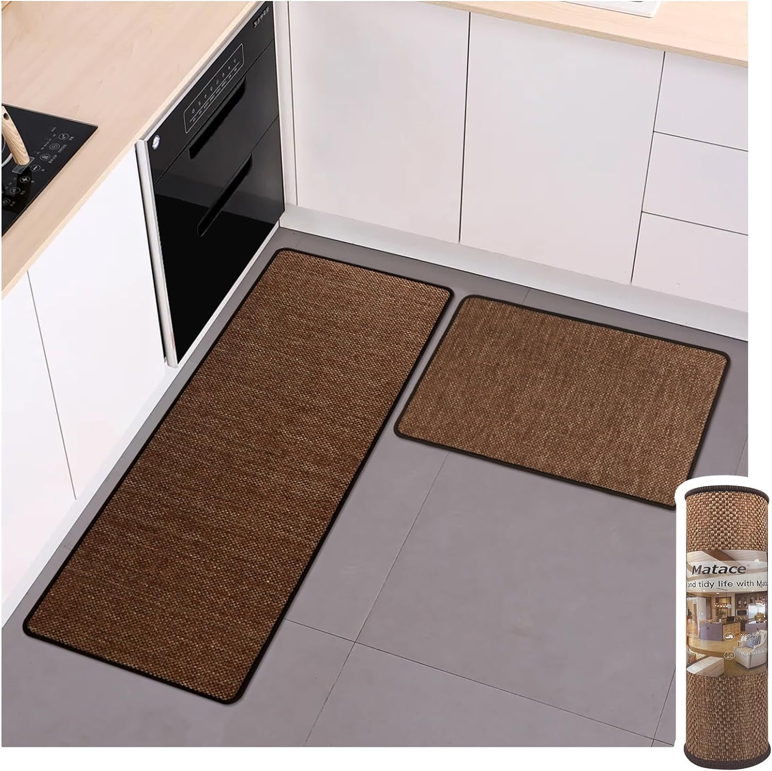 Woven Sisal Style Kitchen Rug Set - 2PCS (17x47 & 17x29), Farmhouse ...