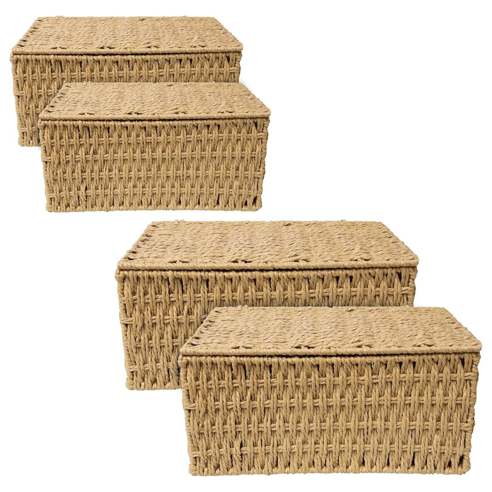Woven Stackable Storage Baskets with Lid, Decorative Rope Organizer Bin ...