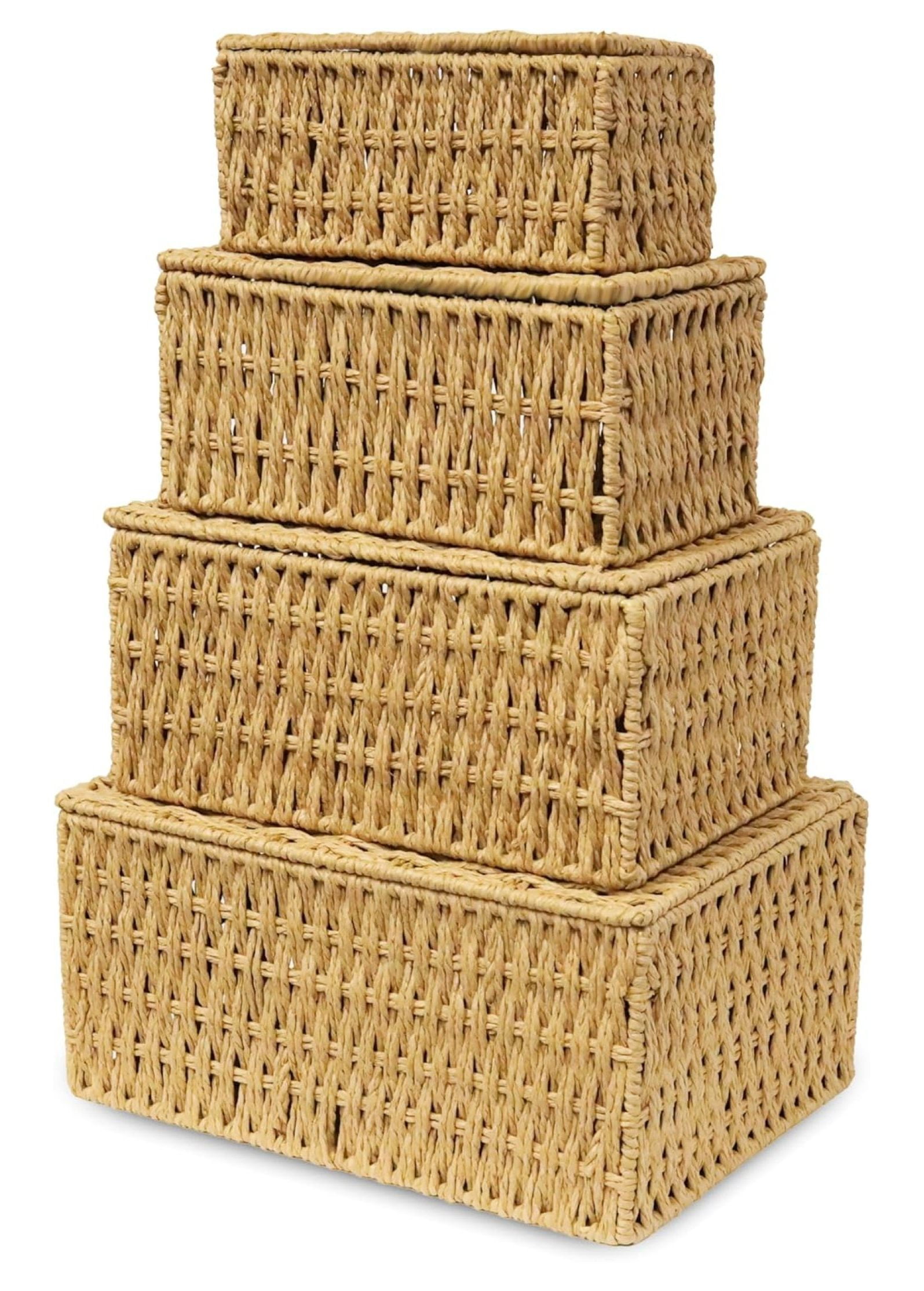 Woven Stackable Storage Baskets with Lid, Decorative Rope Organizer Bin ...