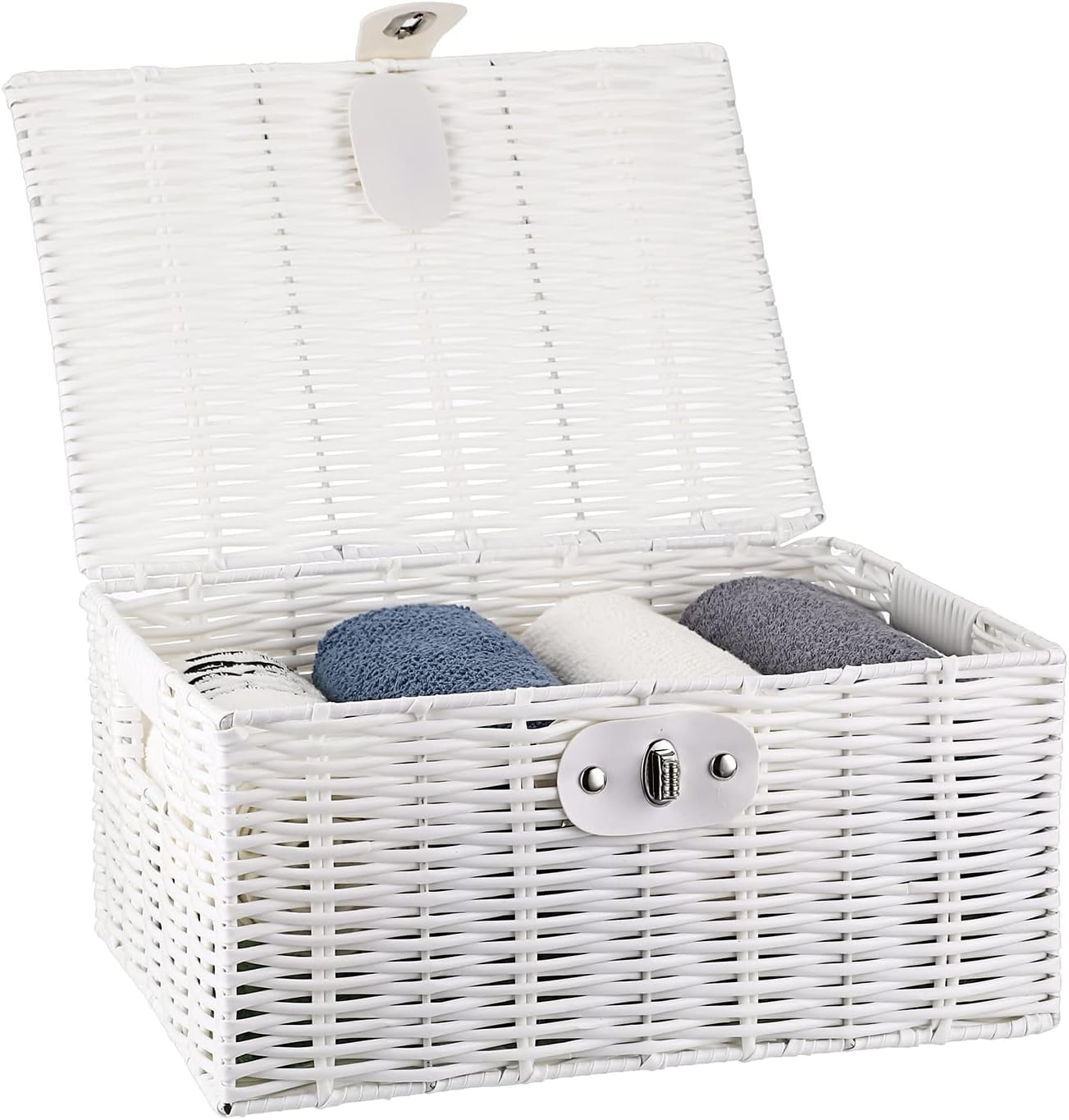 Woven Storage Basket Box with Lid & Lock - Large Plastic Storage Bins ...
