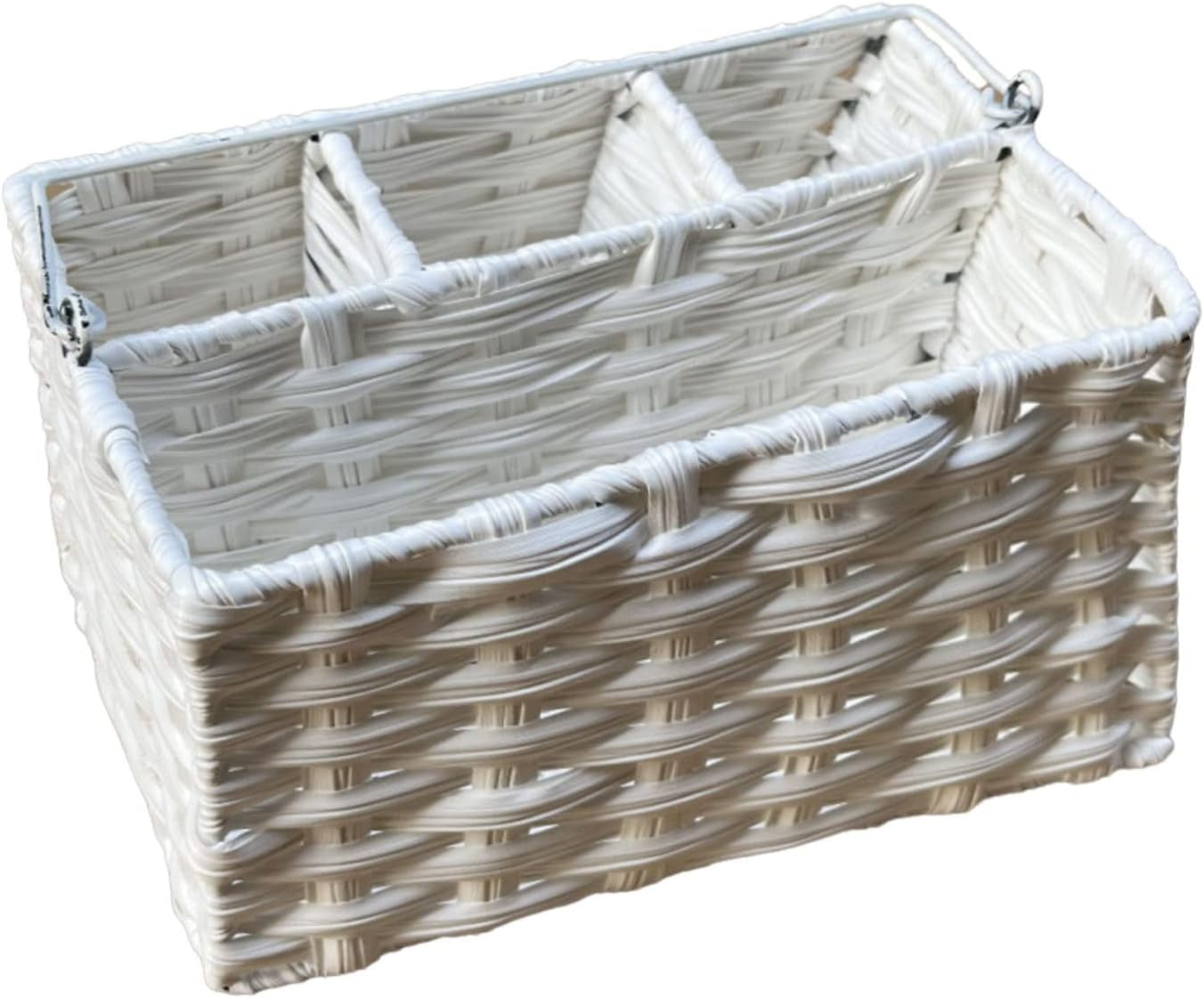 Woven Storage Basket, Rectangular Wicker Storage Bin, 4 Compartments ...