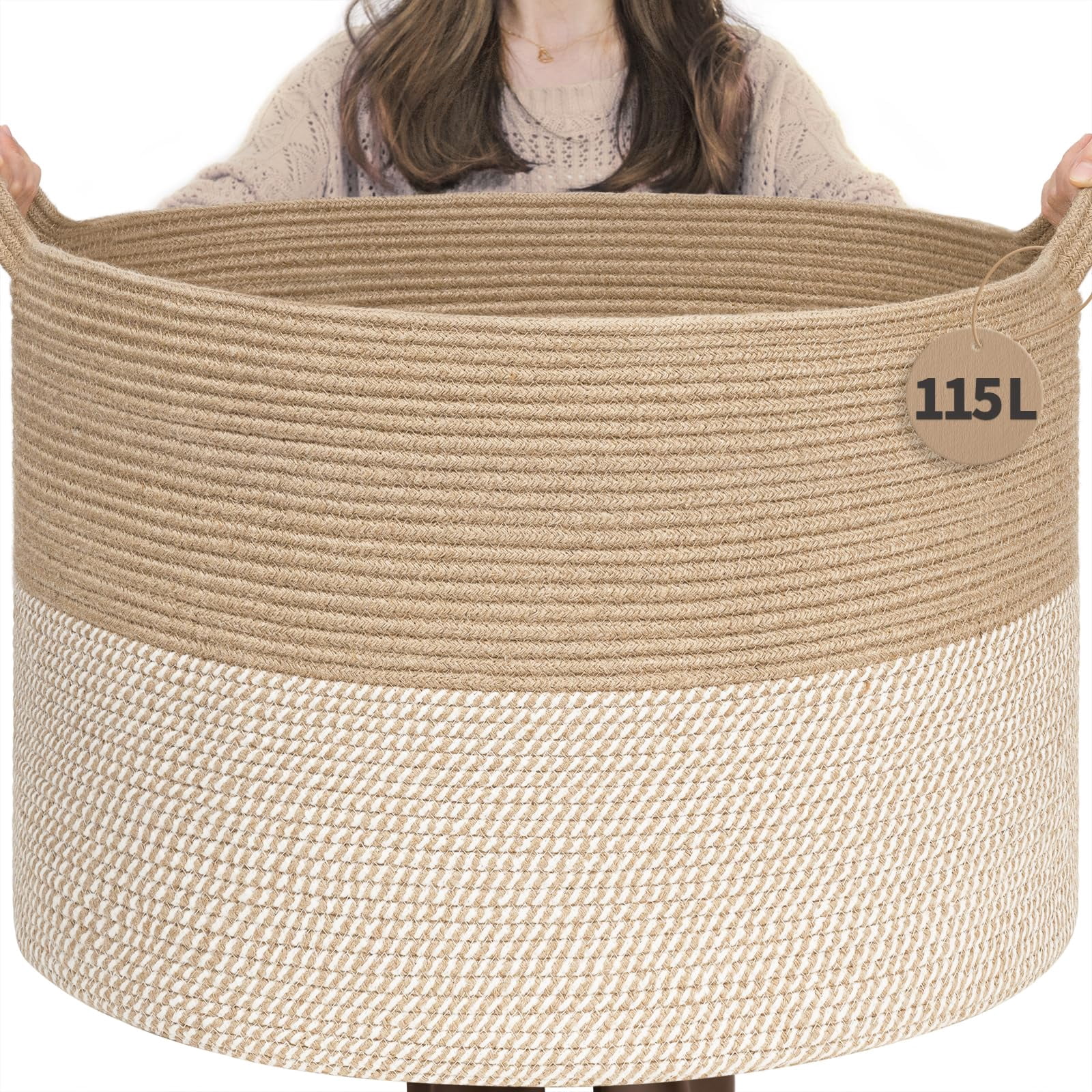 Woven Storage Basket White & Jute 23.6"D x 15.7"H - Walmart.com