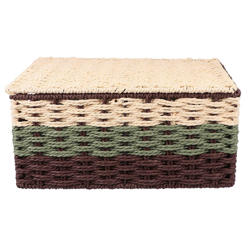 Woven Storage Box Finishing Basket with Lid Sundry Bath Cosmetic Towel ...
