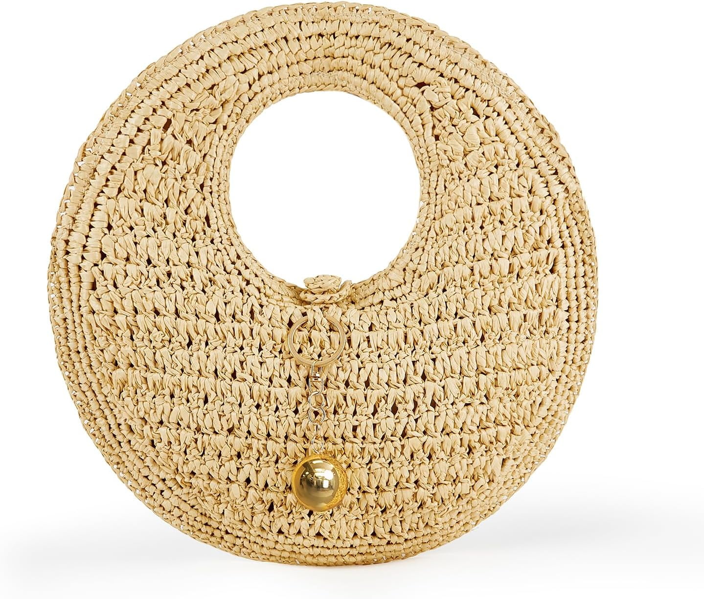 Woven Straw Beach Bag for Women Handmade Raffia Circle Bag, Summer Boho ...