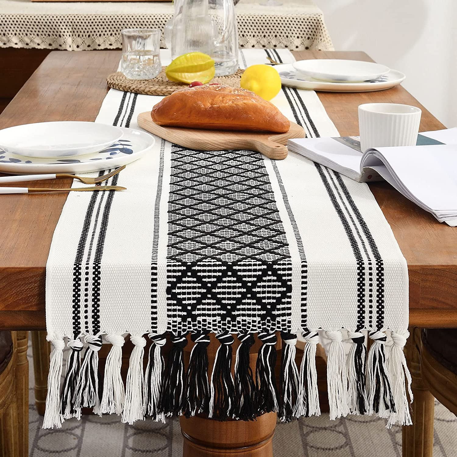 Woven Table Runner 14 x 72 inches Black and White Rustic Table Runners ...