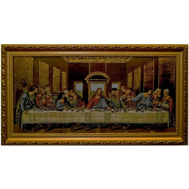 Woven Tapestry of Last Supper With Wooden Gold Frame - Walmart.com