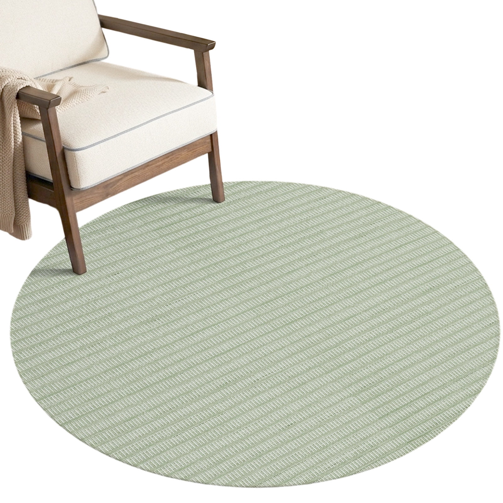 Woven Texture Washable Round Area Rug 8 ft, Light Green Straw Weave ...