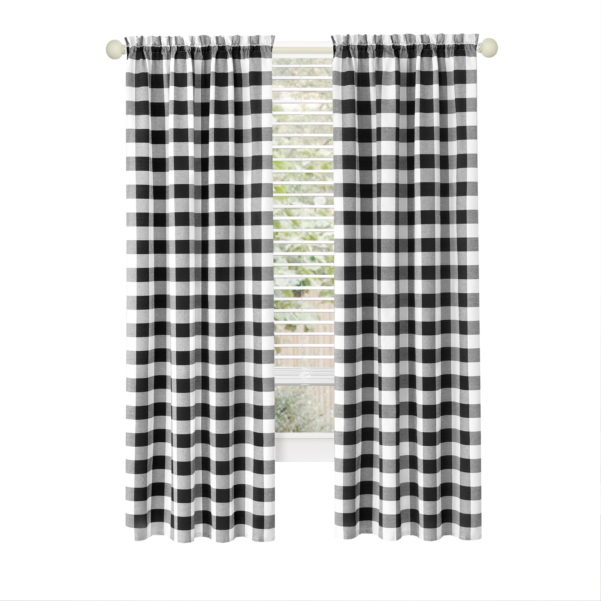 Woven Trends Semi Sheer Checkered Curtains 84 Inches Long, Rustic ...