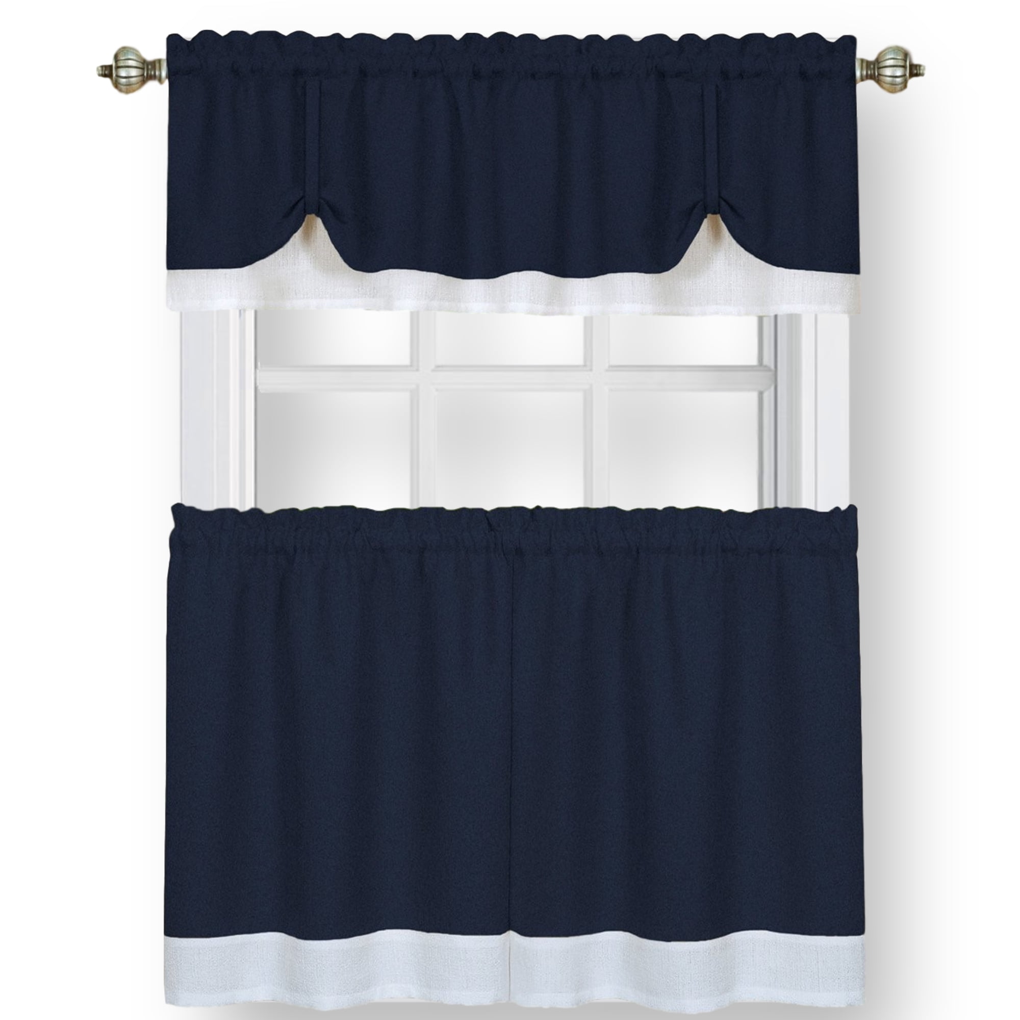 Woven Trends Two-Tone Window Curtain Tier Pair & Valance Set, Double ...