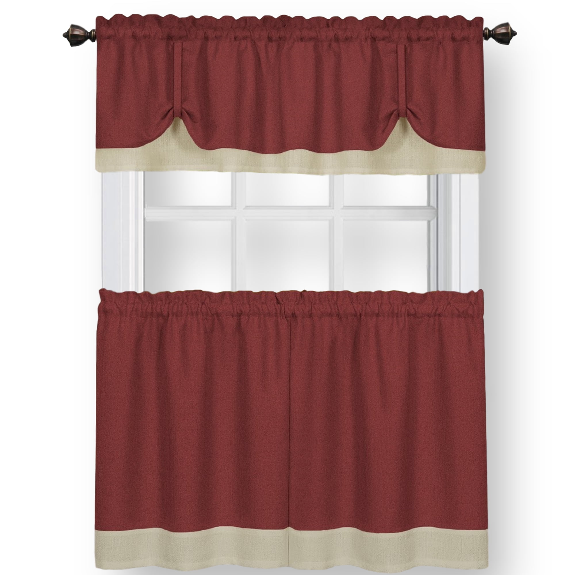 Woven Trends Two-Tone Window Curtain Tier Pair & Valance Set, Double ...