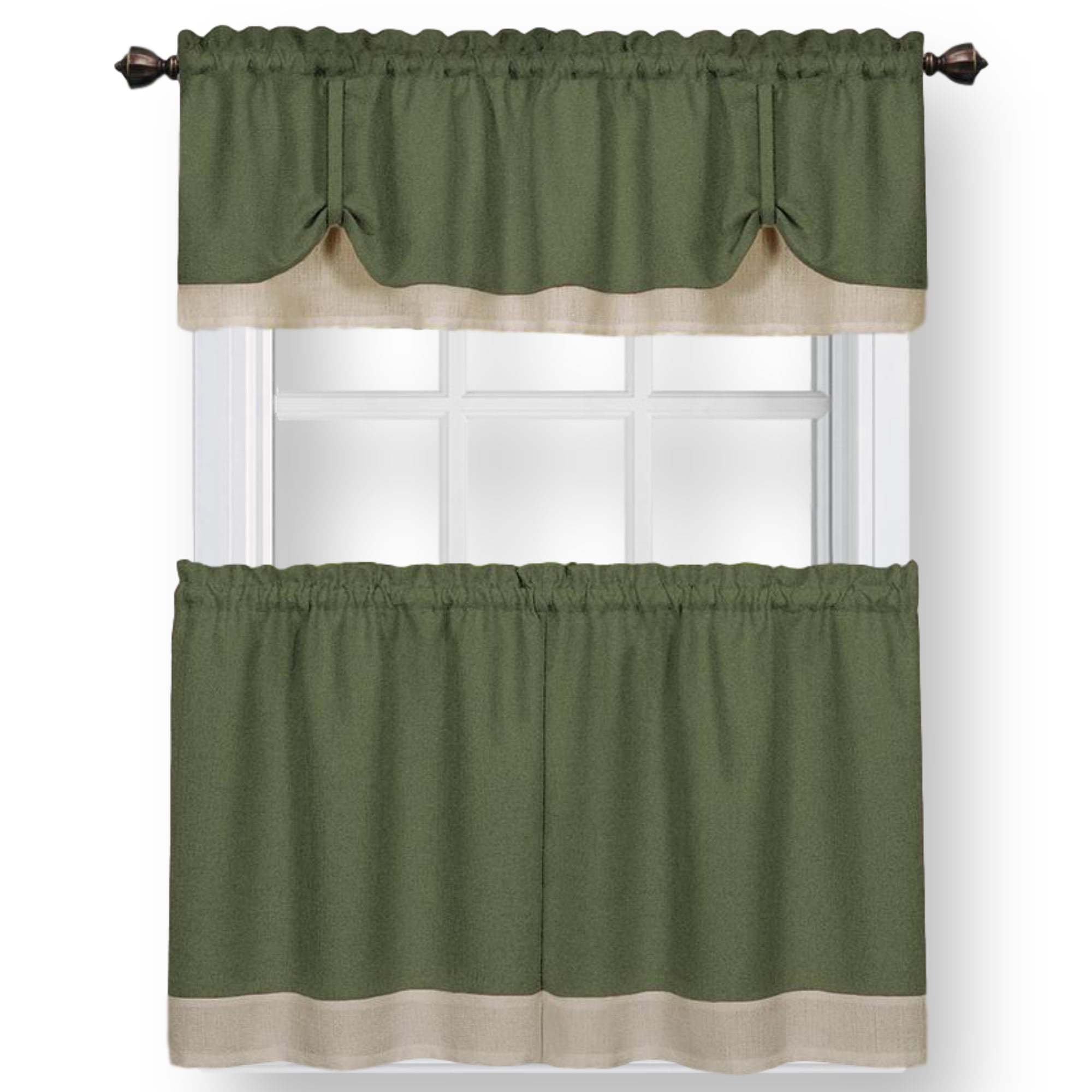 Woven Trends Two-Tone Window Curtain Tier Pair & Valance Set, Double ...