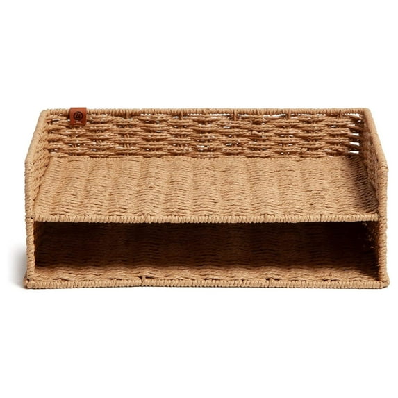 Woven Two-Tier Paper Tray, Rattan-Inspired Wicker Style Office ...