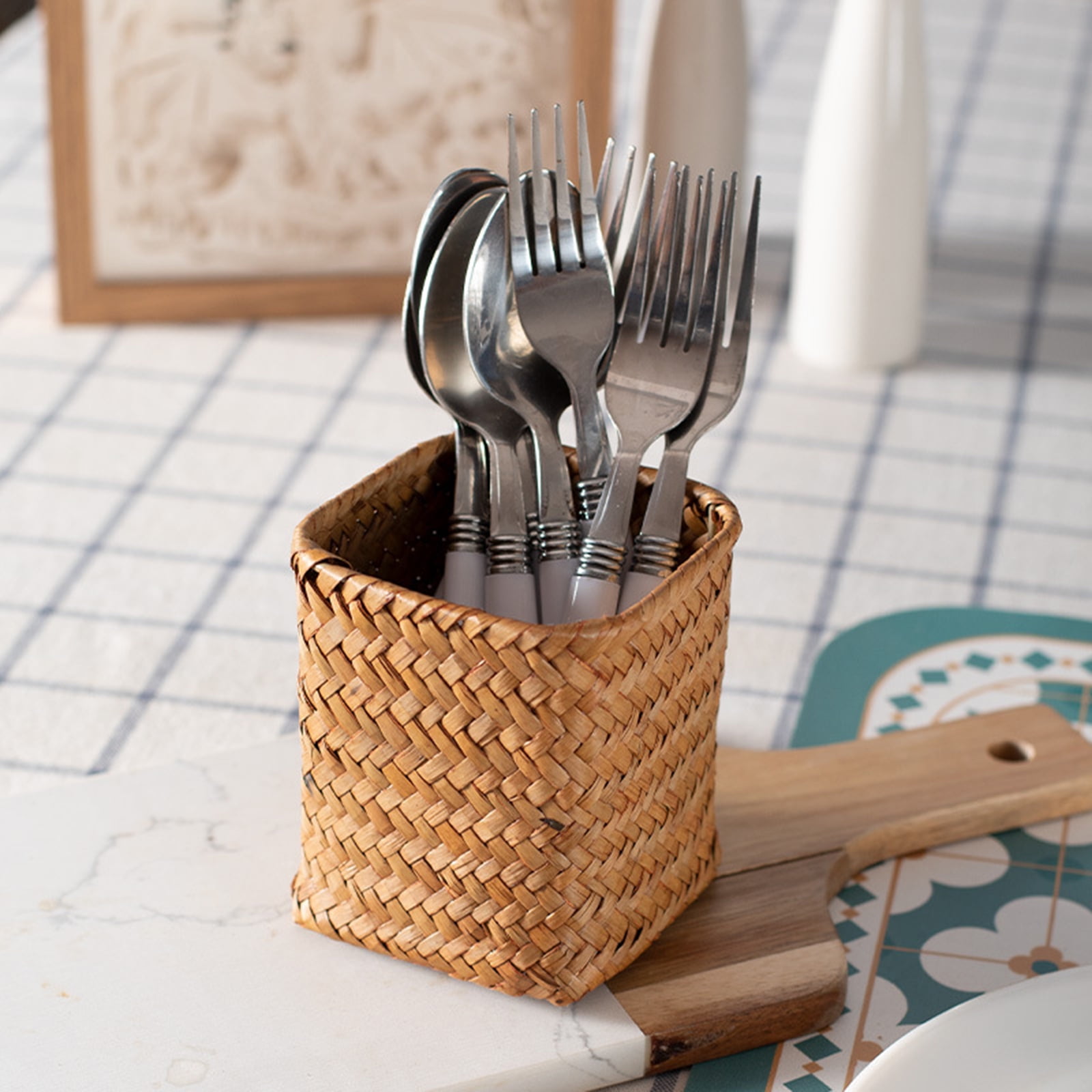 Woven Utensil Holder,Small Decorative Kitchen Utensil Caddy Wicker ...
