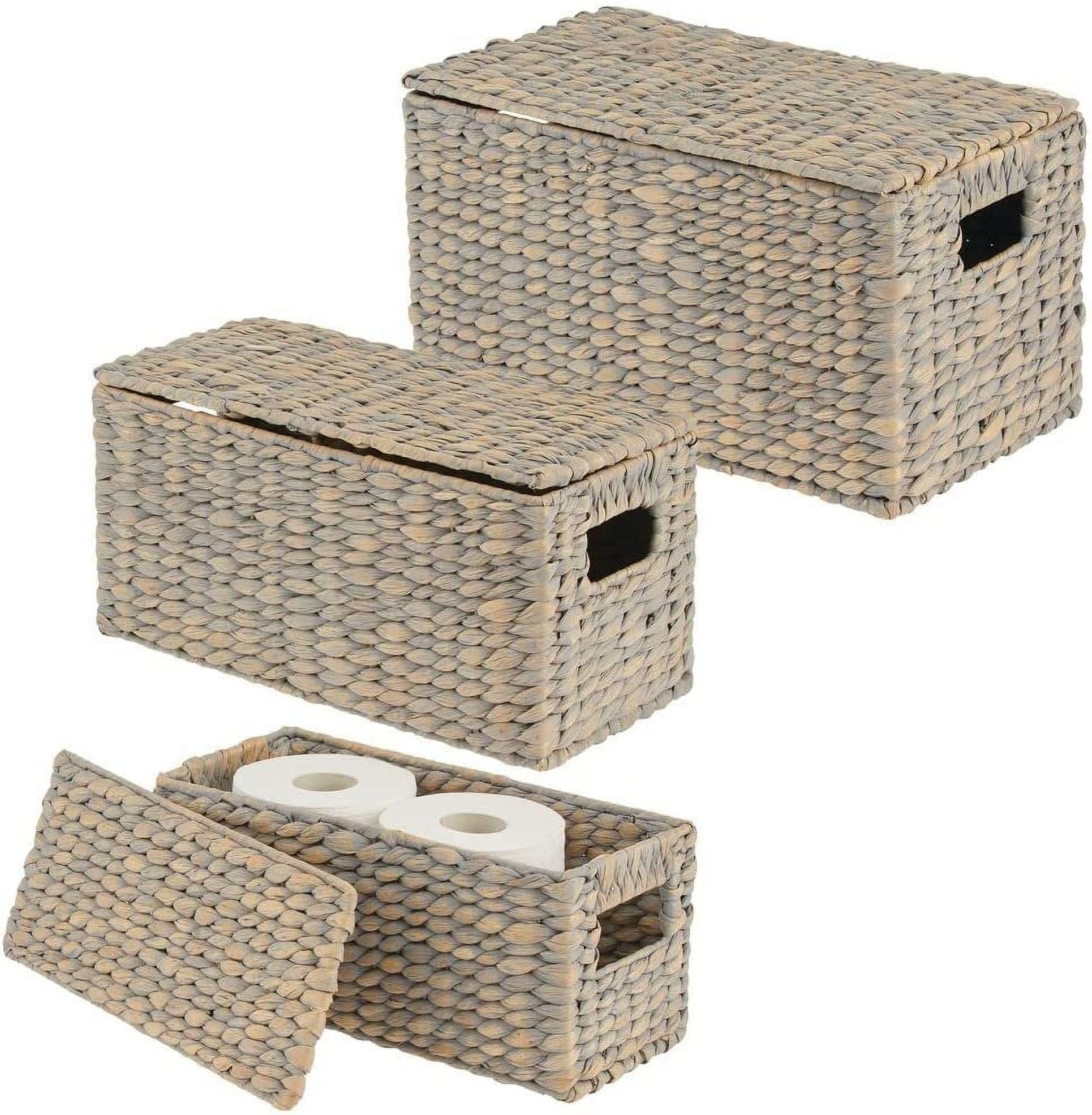 Woven Water Hyacinth Rectangle Storage Organizer Basket Bin with Topper ...