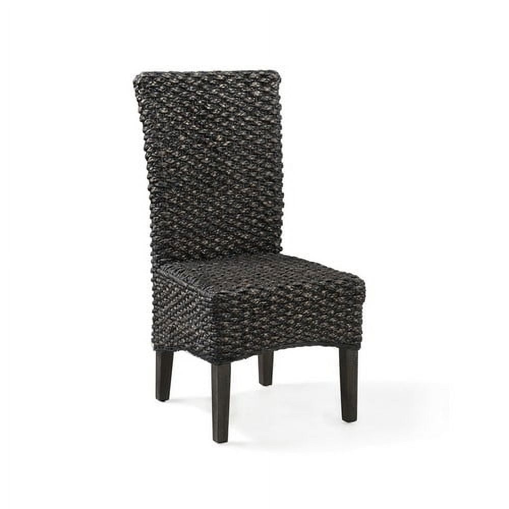 Woven Water Hyacinth Wooden Chair with Tapered Legs, Black- Saltoro ...