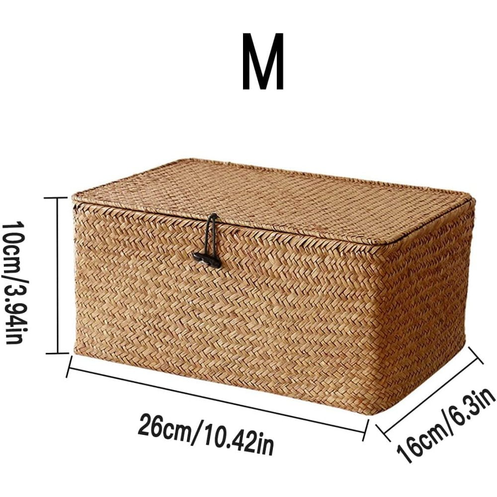 Woven Wicker Storage Box With Lid - Set Of Pieces - Rectangular ...