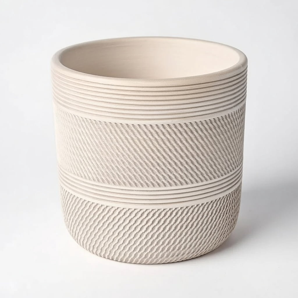 Woven knot pattern ceramic flower pot - Matte ivory color large ...