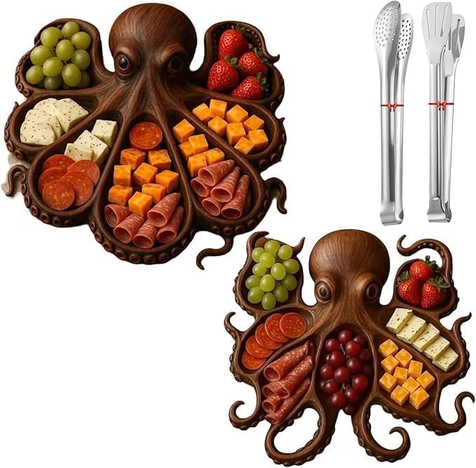 WovenWink Octopus Charcuterie Platter, 11" Unique Octopus Design Wood ...