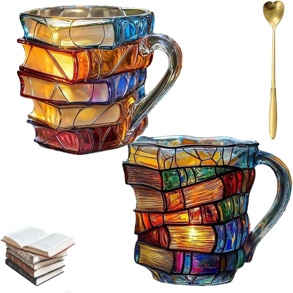 WovenWink Painted Book Mug, Handmade 11oz Books Shaped Coffee Cup ...