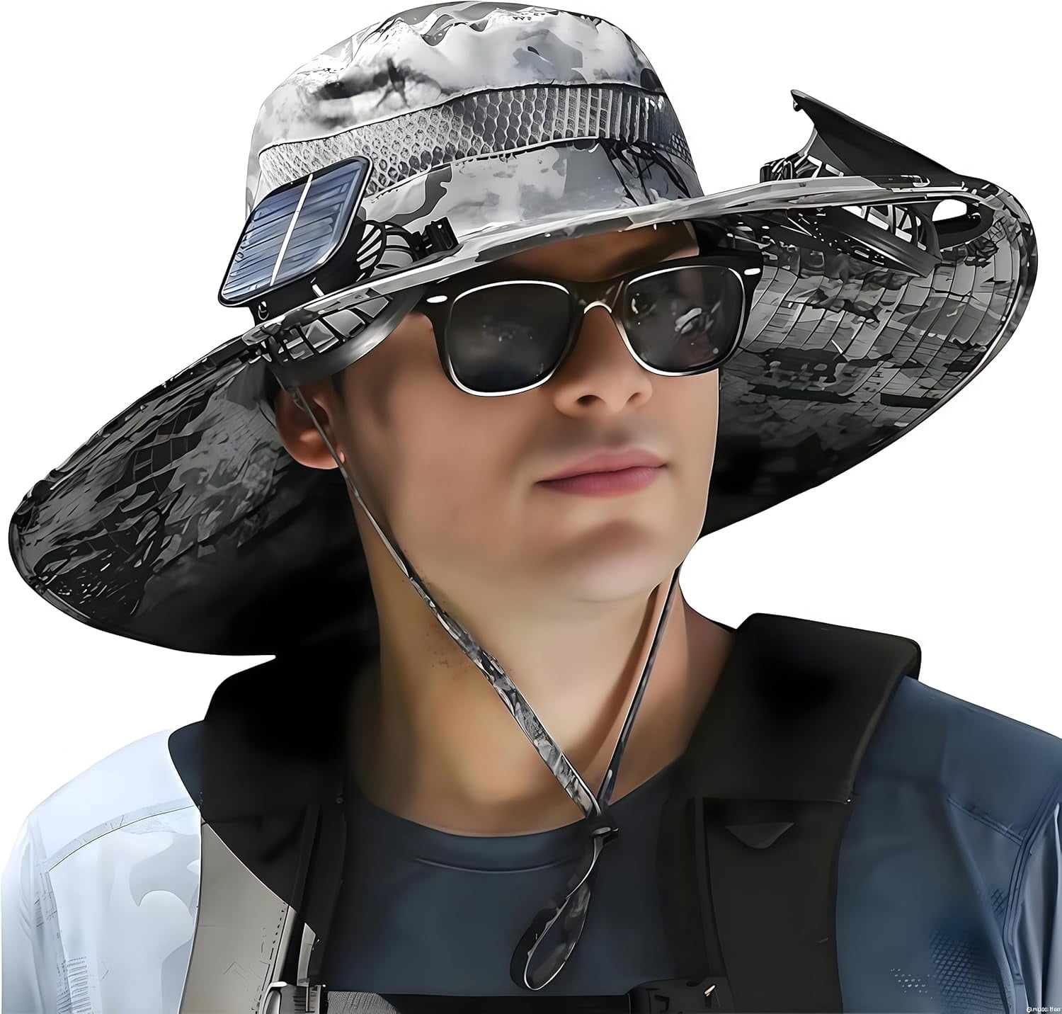 WovenWink Solar Fan Hat for Men Women, Sun Bucket Hat with 2 Solar Fans ...