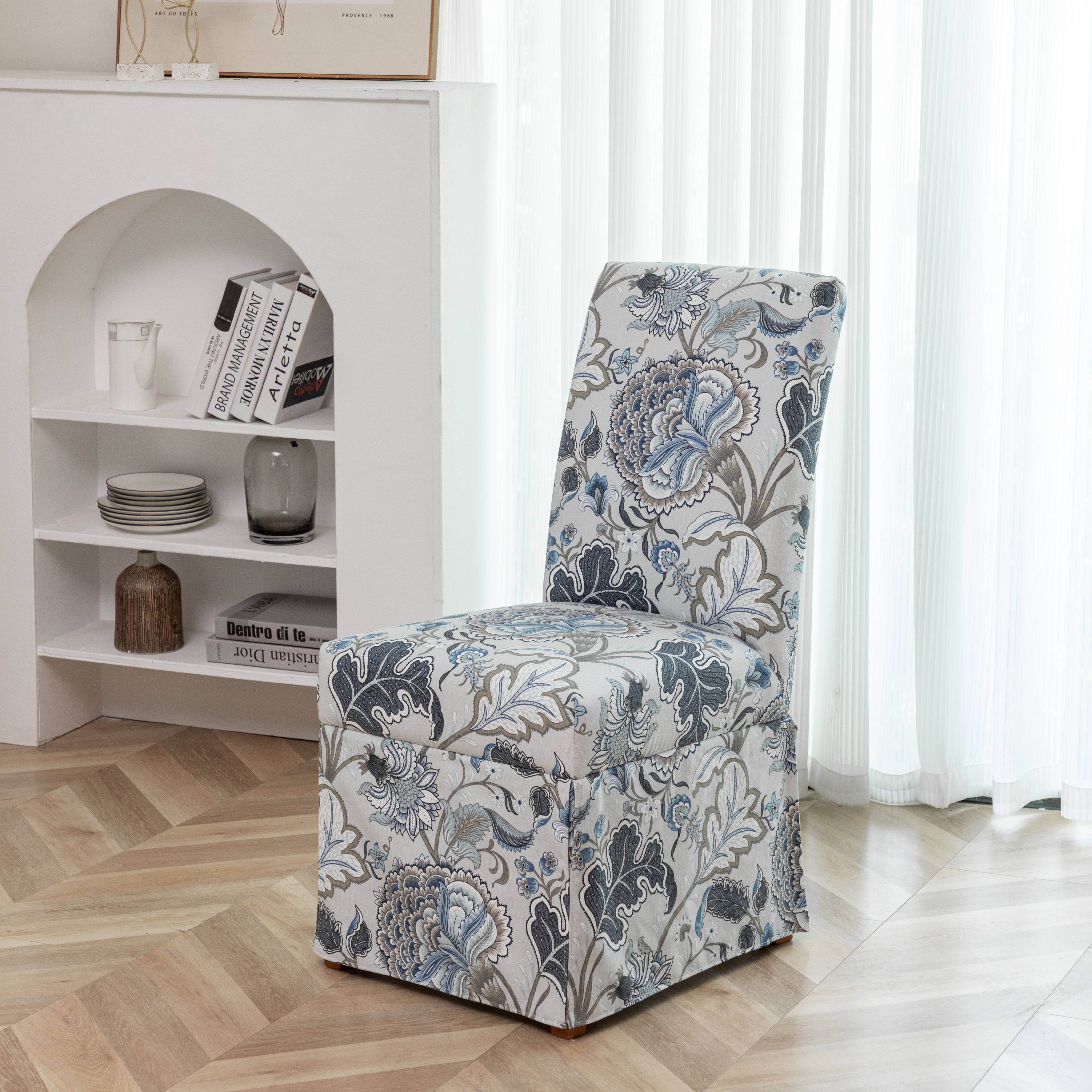 Wovenbryd Lakeshore Classic Covered Armless Dining Chair - Blue Floral ...