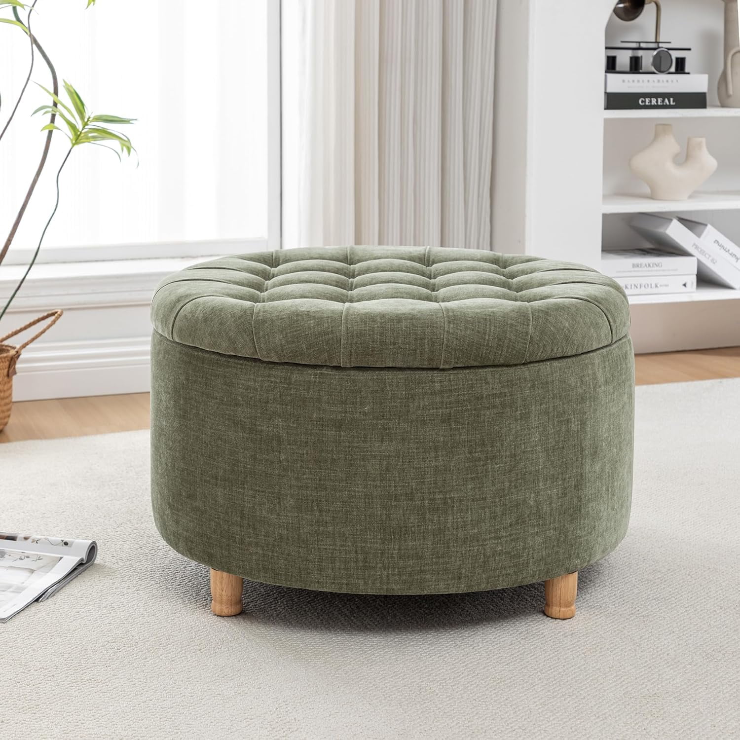 Wovenbyrd Classic Button Tufted Storage Ottoman Footstool with Lift Off ...