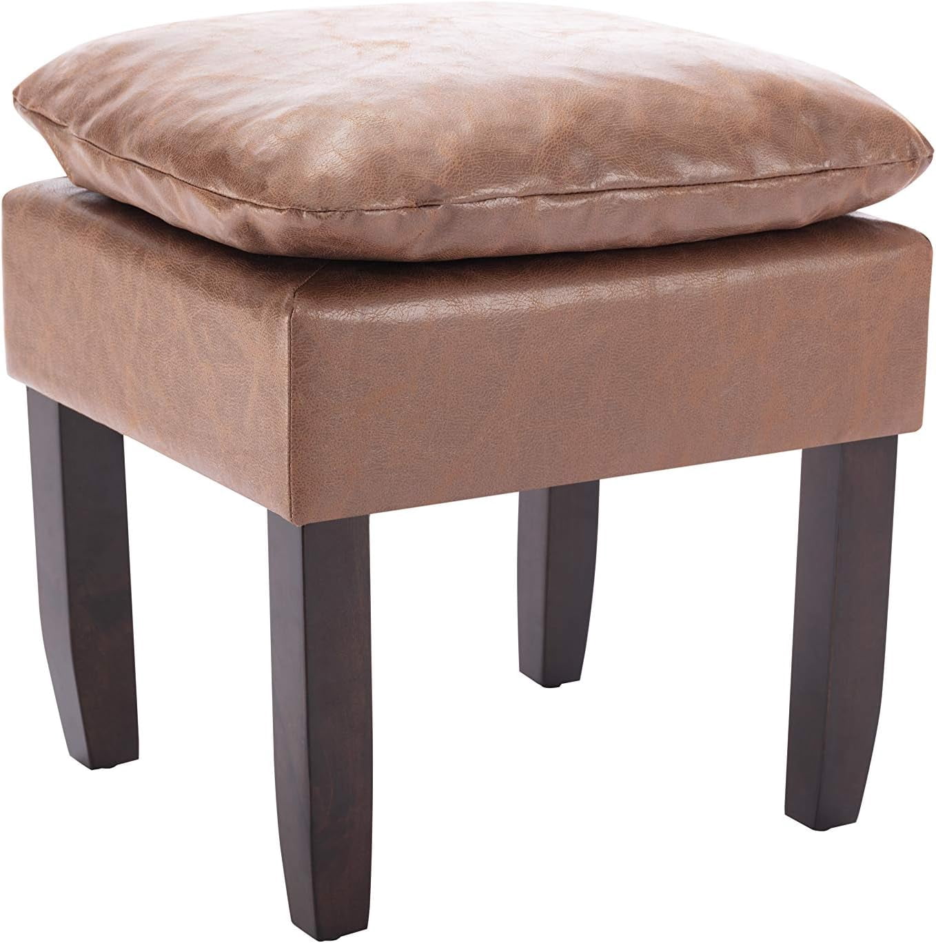 Wovenbyrd Classic Rectangular Pillow Top Ottoman Footstool with Wood ...