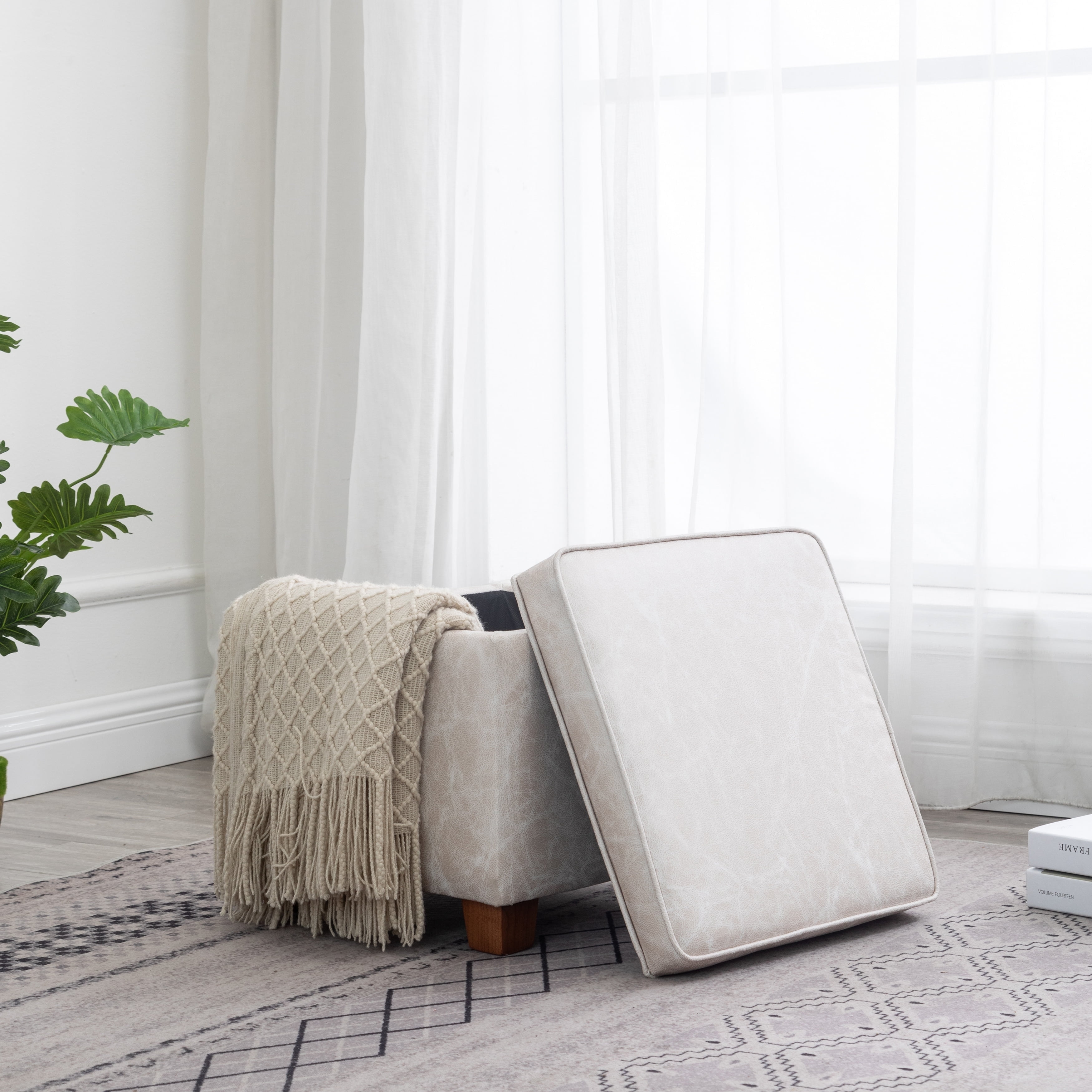 Wovenbyrd Large Square Storage Ottoman with Piping and Lift-Off Lid ...