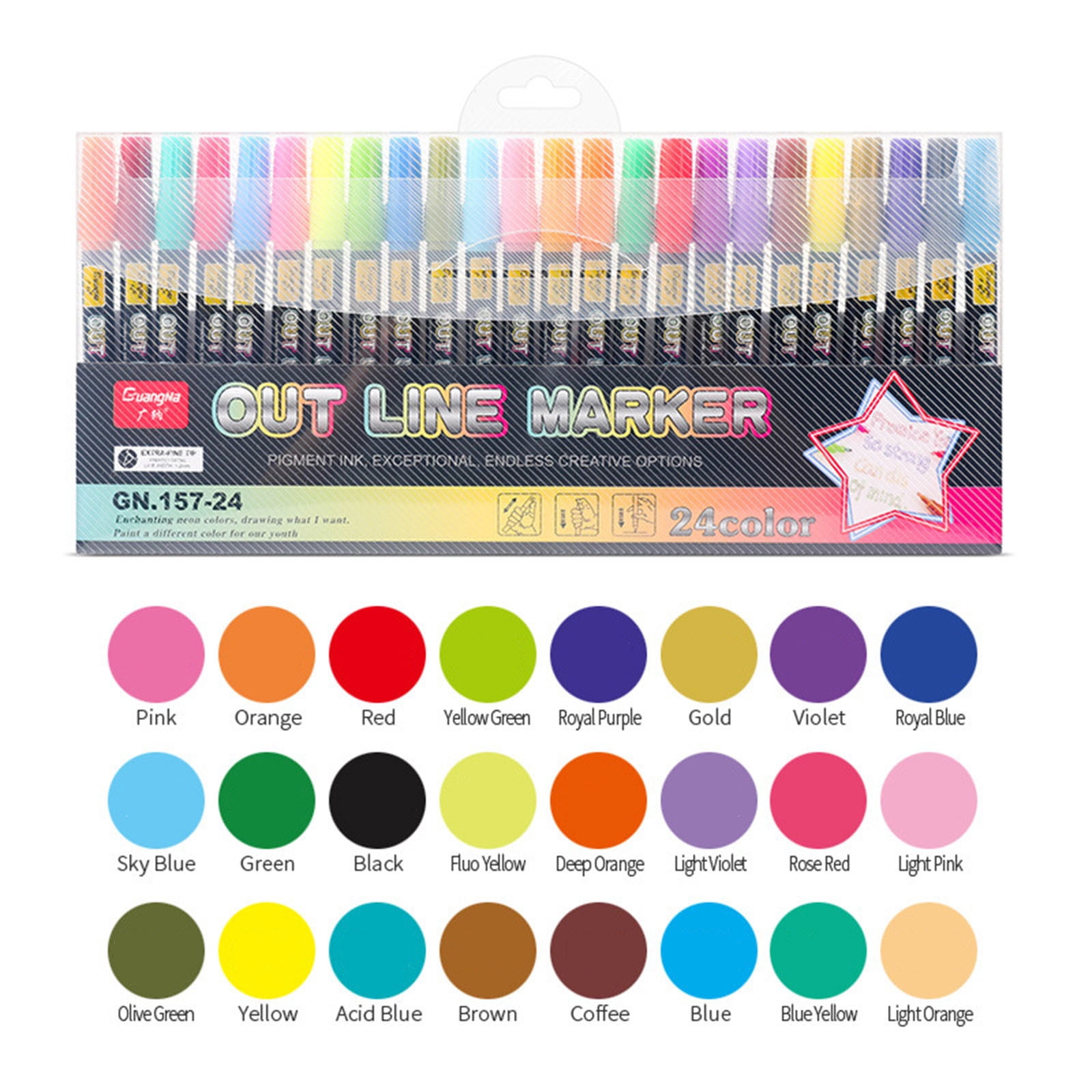 Wovilon 12/24 Marker Pens Double Line Diy Color Hand-Painted Graffiti ...