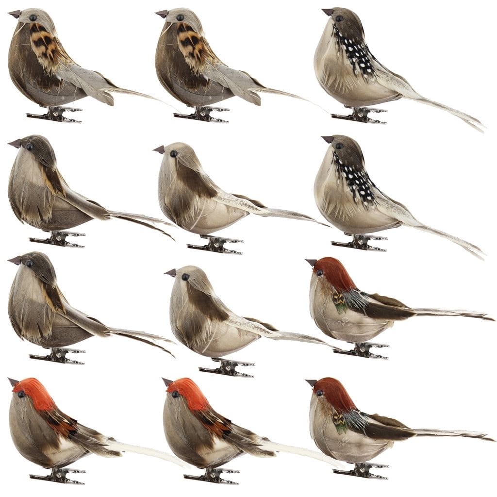 Wovilon 12Pcs Fake Bird Artificial Feather Foam Bird Christmas Tree ...