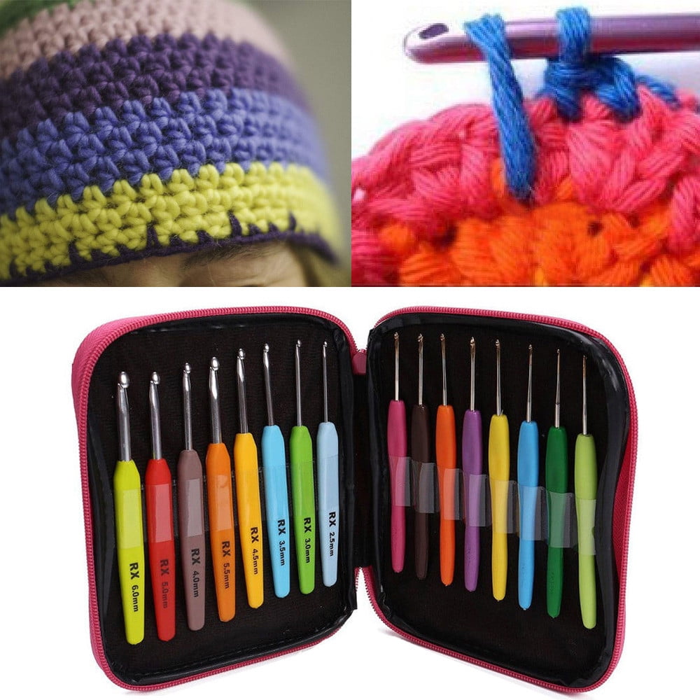 Wovilon 16Pcs Aluminum Ergonomic Crochet Hooks Kit Diy Hand Knitting ...