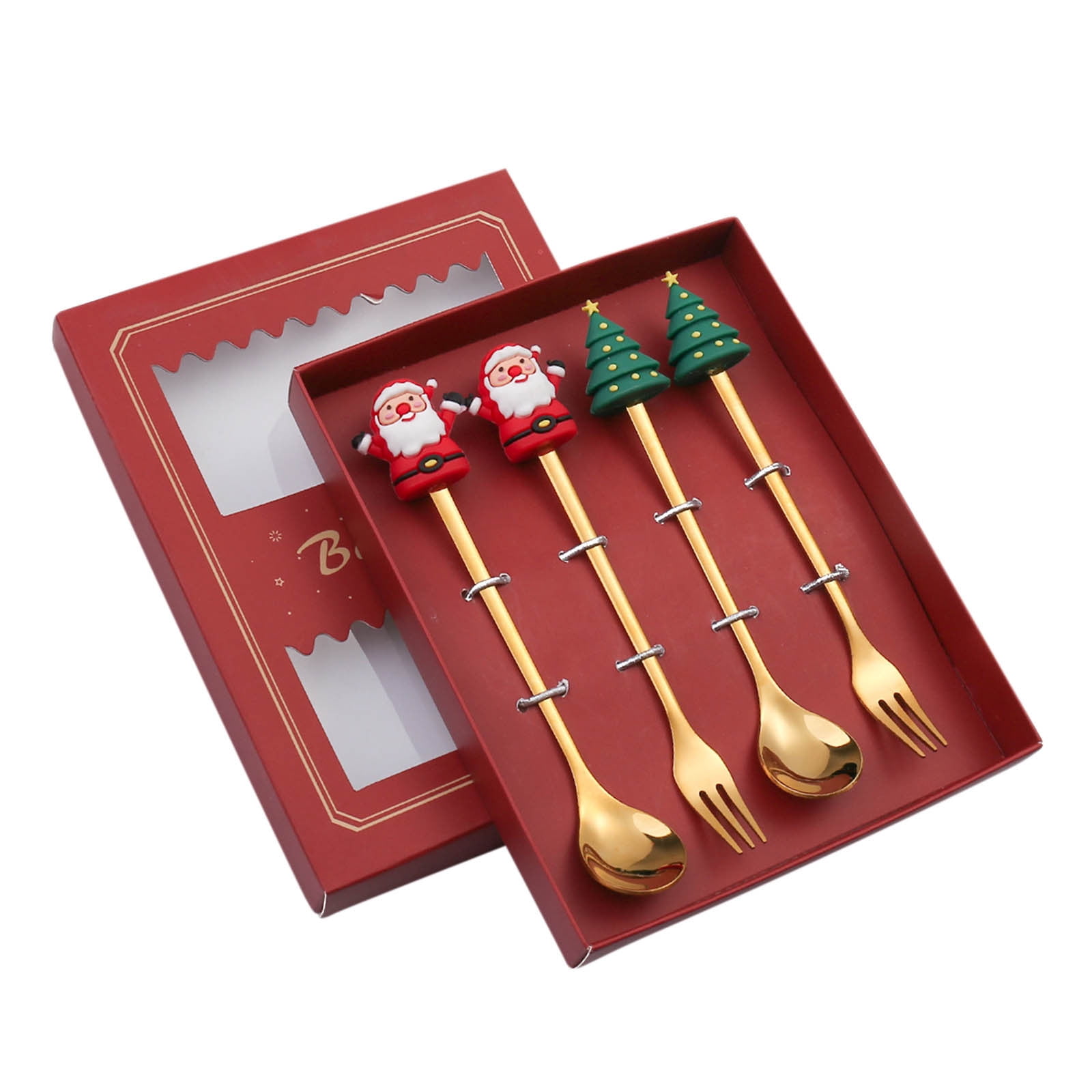 Wovilon 4Pcs Stainless Steel Christmas Spoon Gift Set Dessert Spoon ...