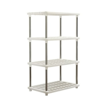 4-Tier Plastic Storage Shelf Unit - White Space-Saving Shelving Rack ...