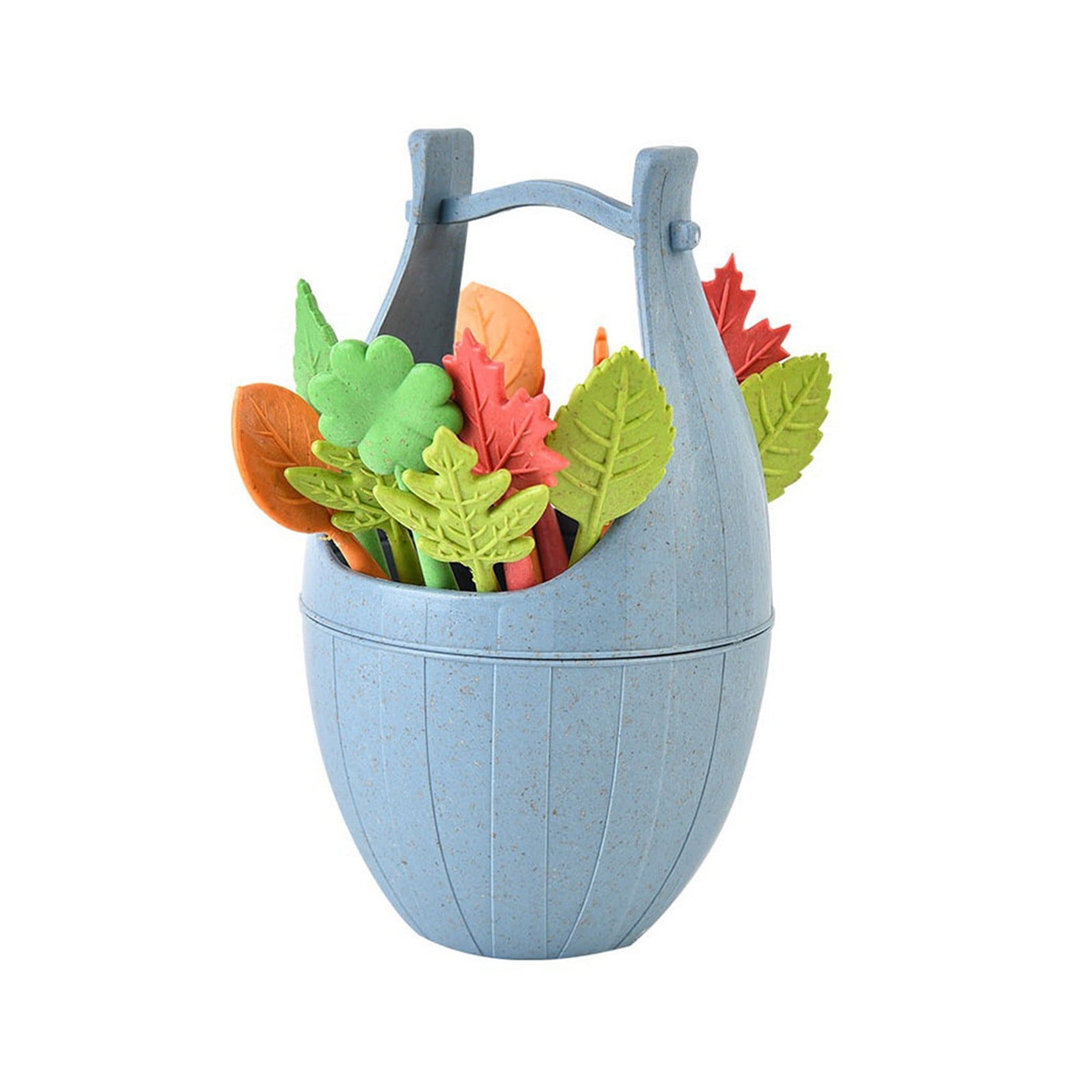 Wovilon Forks Wooden Barrel Leaf Fruit Fork Orange Creative Tube Fruit ...