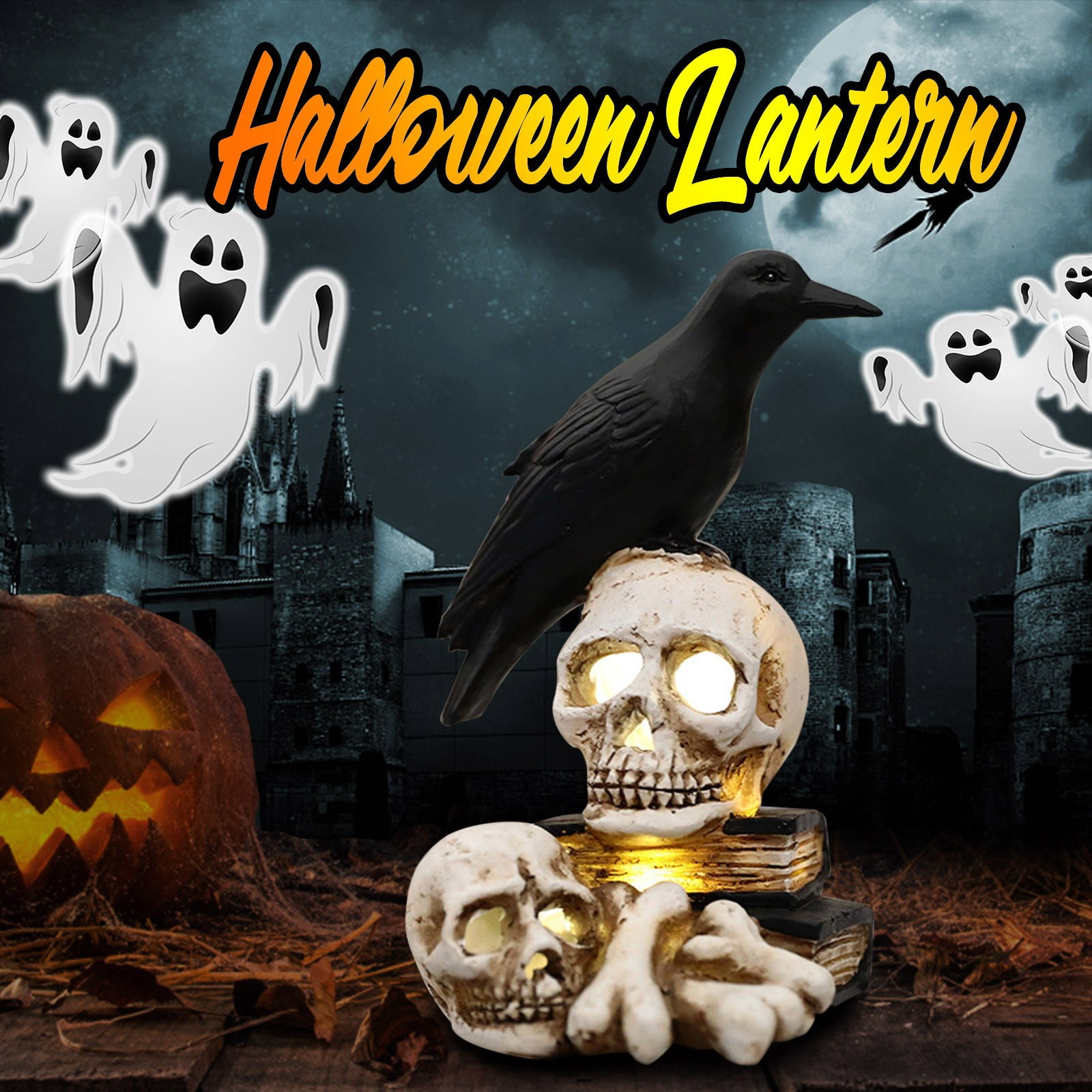 Wovilon Halloween Decorations, Halloween Skull Crow Lantern Jack-O ...