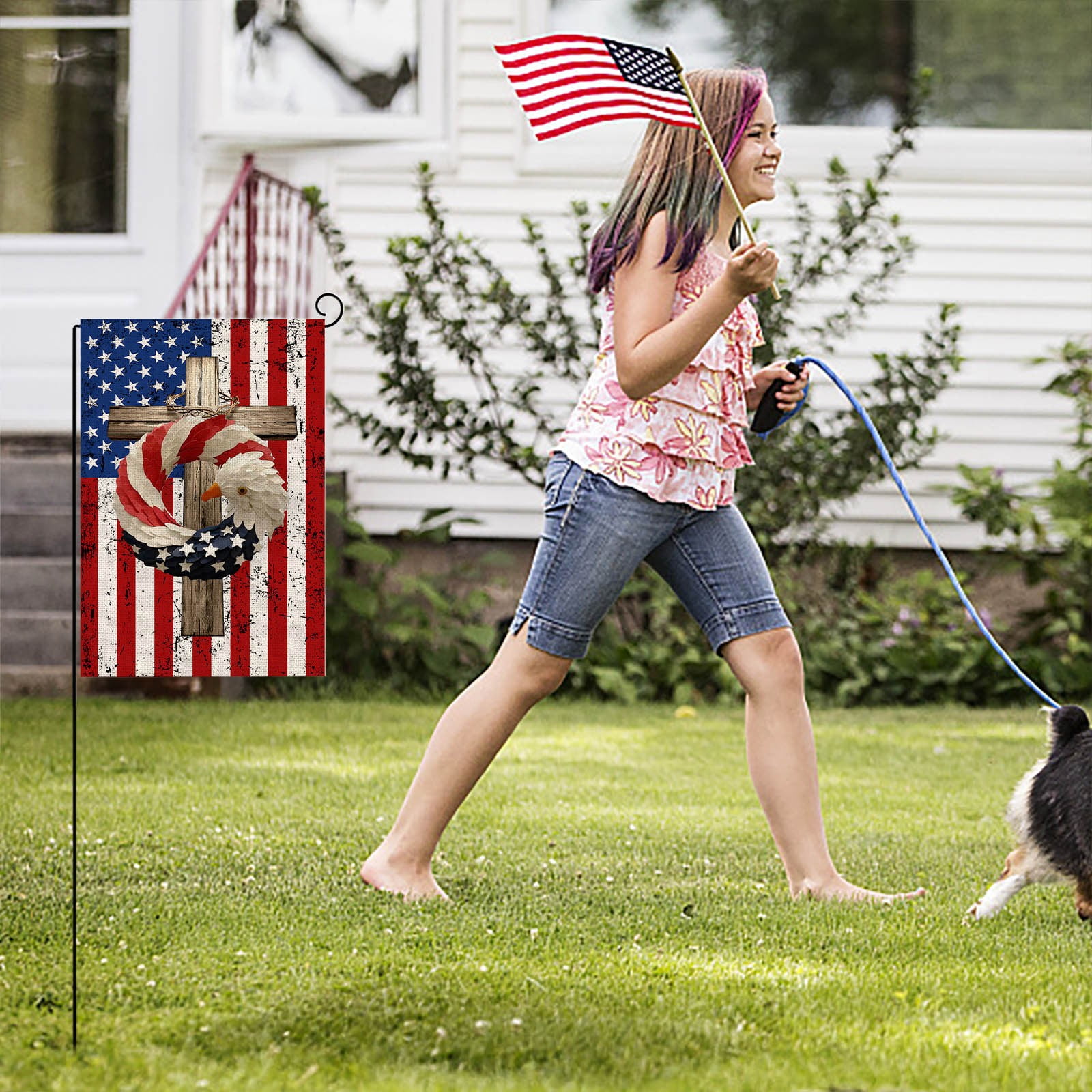 Wovilon Outdoor Decoration Garden Independence Day Garden Flag Double ...