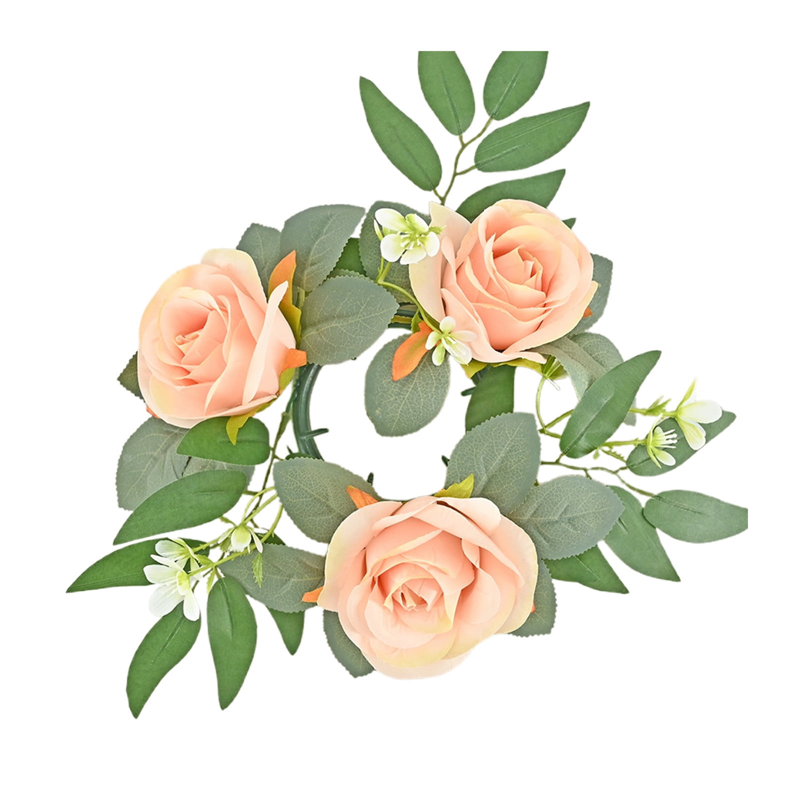 Wovilon Rose Candle Wreath Artificial Silk Flower Ring Leaf Candle ...