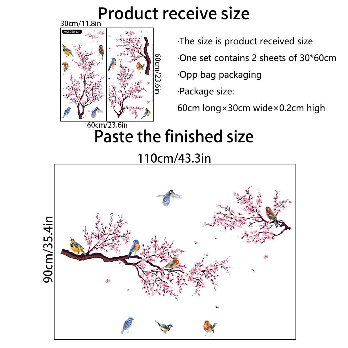 Wovilon Tree Wall Decal Large Tree Wall Decal Peach Tree Twig Mural ...
