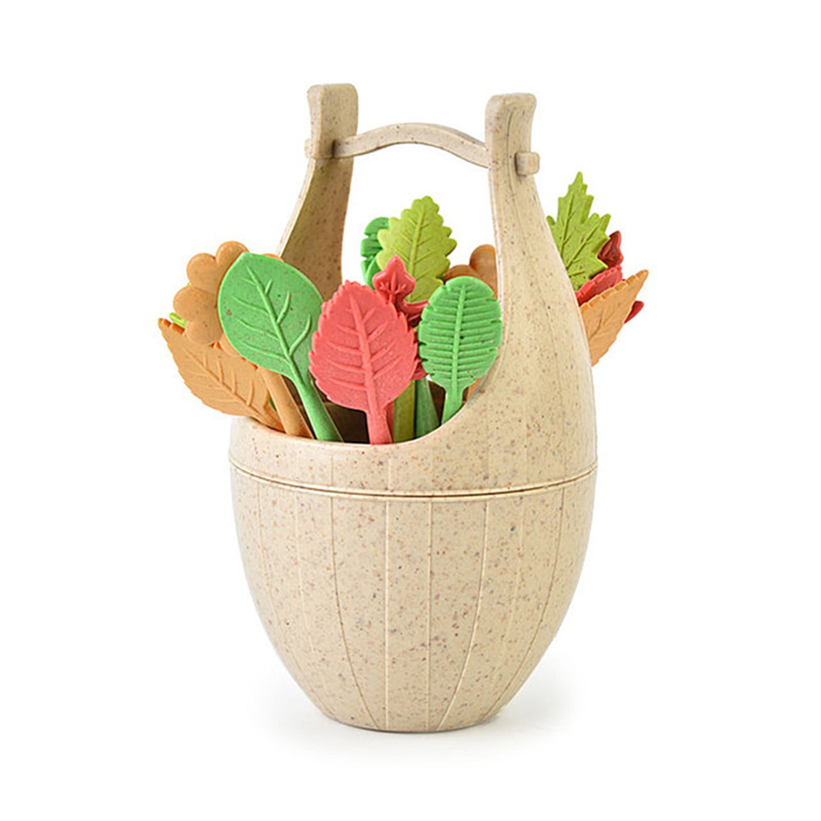 Wovilon Triticum Aestivum Straw Mini Wooden Barrel Fruit Fork Set ...