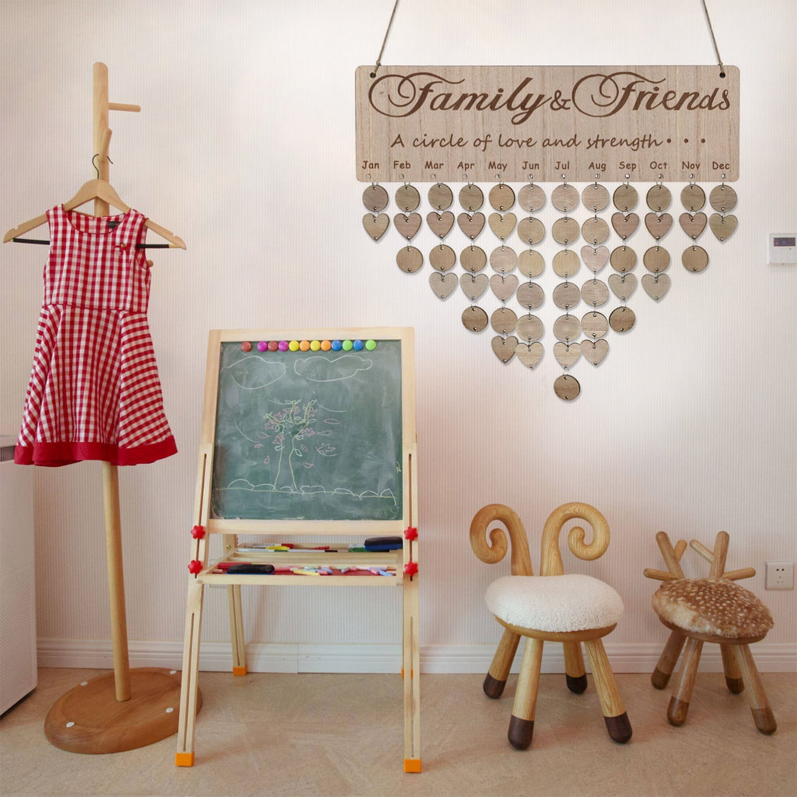 Wovilon Wooden Birthday Calendar, Heart Shape Wall Hanging Family Sign ...