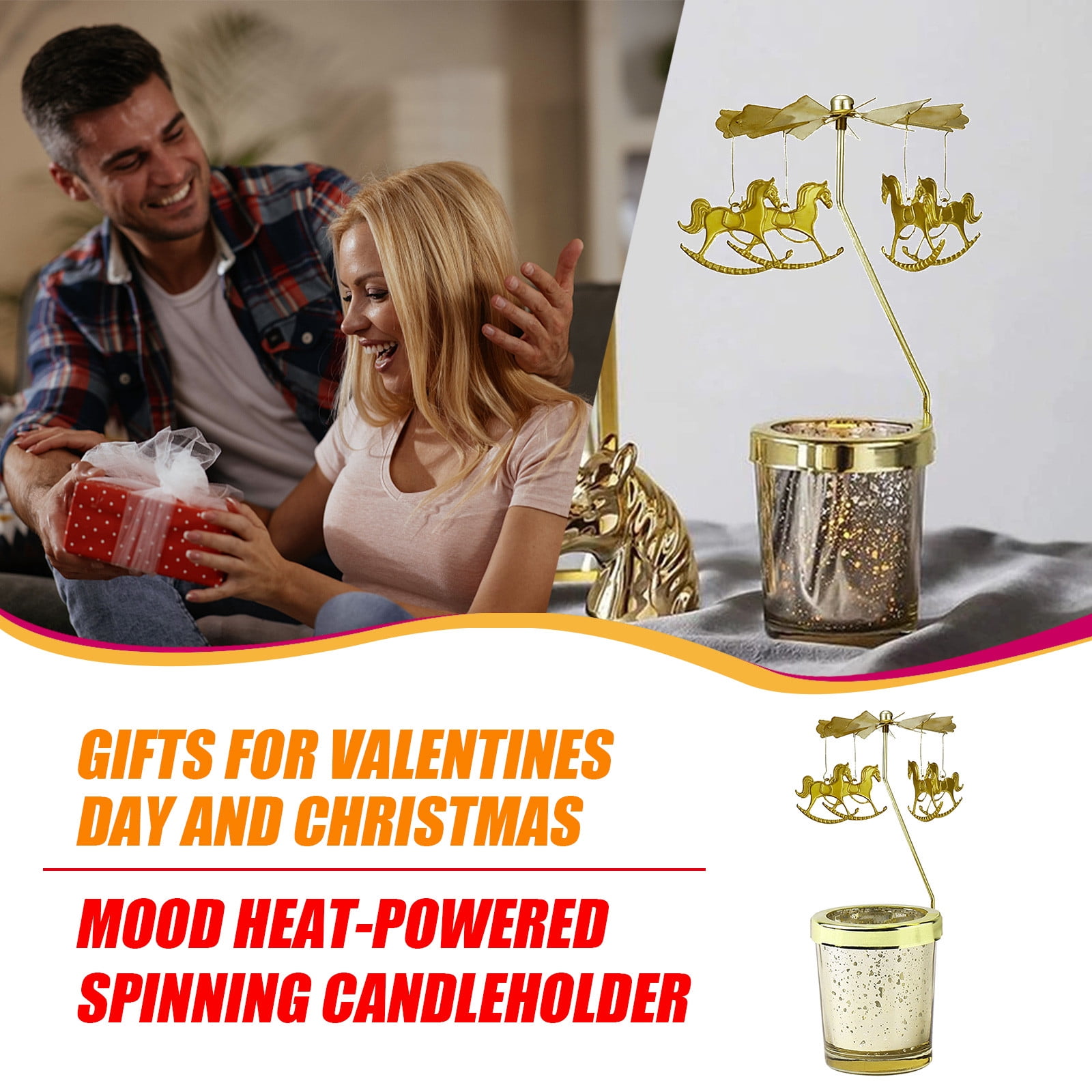 Wovilon Wooden Horse Spinning Candle - Spinning Candle Holder, Golden ...