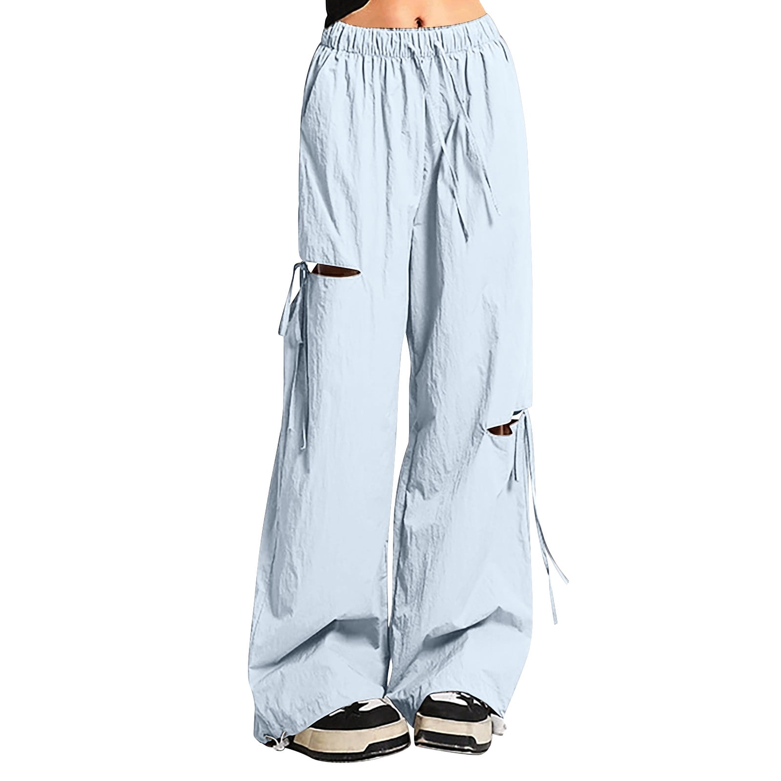 Wovix Girls Parachute Pants Wide Leg Cargo Pants Y2K Street Trousers ...