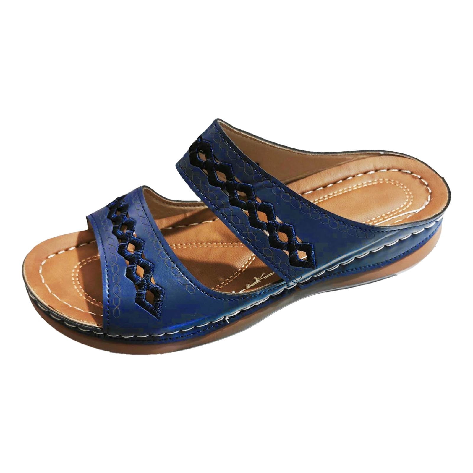 Wovix Slippers For Women -On Shoes Double Band Breathable Soft Wedge ...