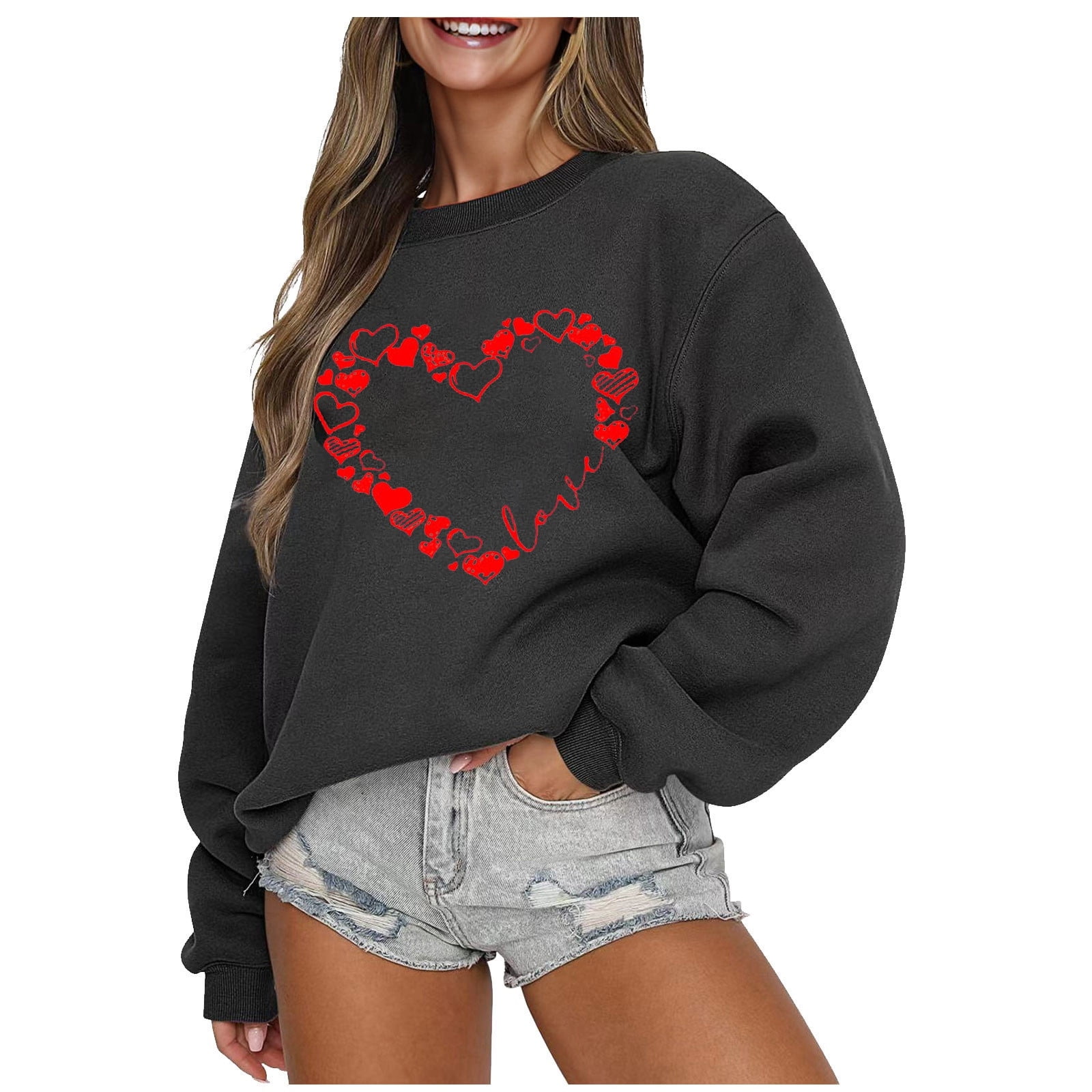 Wovix Valentine Sweatshirt for Women Heart Graphic Pullover Long Sleeve ...